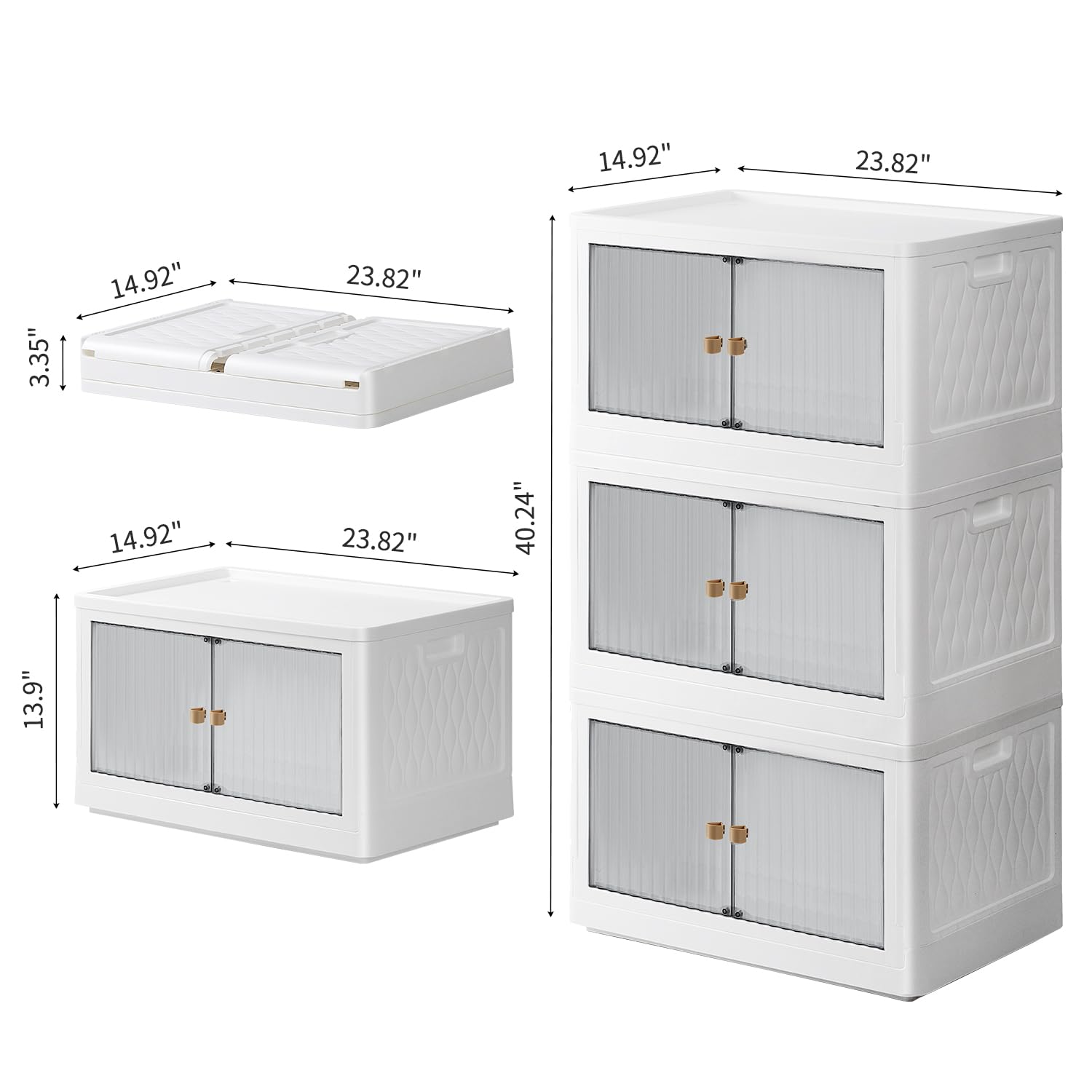 EHAMILY 19 Gal Stackable Storage Bins with Lids 3 Pack,Collapsible Storage Bins with Doors Plastic Folding Storage Box with Wheel,Large Foldable Storage Boxes for Dormroom Clothes,Grey
