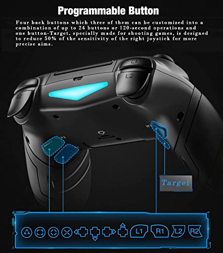 COWBOX 【2021 Upgraded Version】 Wireless P4 Controller with 3 Programmable Back Buttons and 1 Sensitivity-Control Back Button, Game Controller Remote with Turbo/Gyro/HD Dual Vibration/Touch Panel/LED