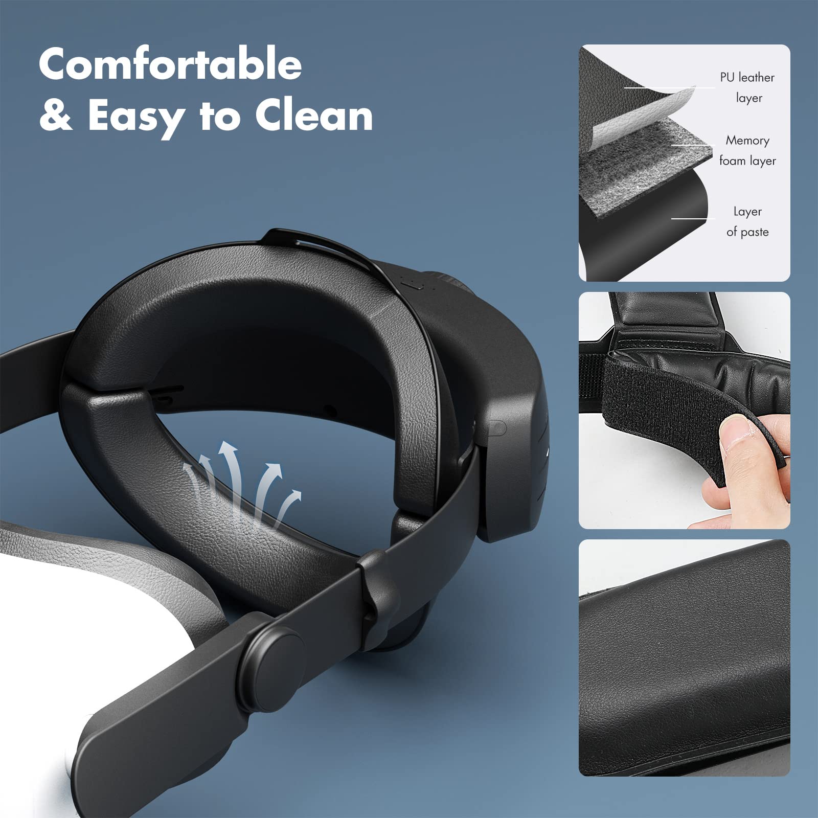 Gina Head Strap with 8000mAh Battery Pack for Meta/Oculus Quest 2, Adjustable Elite Strap Replacement for Enhanced Support, Fast Charging, Lightweight Comfort Design for VR Headset Accessories(Black)