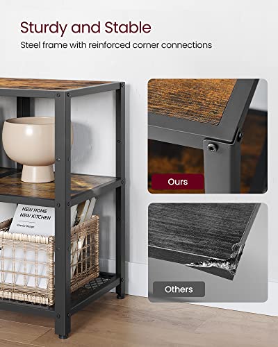 VASAGLE TV Stand for 65 Inches TVs, Industrial Entertainment Center, Modern TV Console with Open Storage Shelves for Living Room, Bedroom, Rustic Brown and Black ULTV105B01
