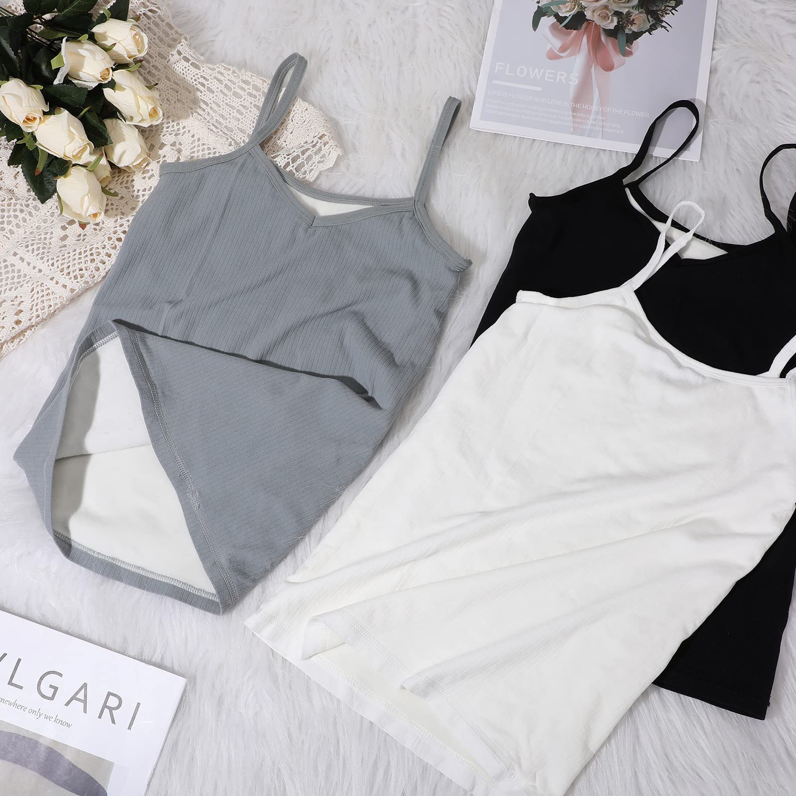 Geyoga 6 Pcs Womens Thermal Tank Top Fleece Lined Underwear Cami Tank Top (M) Black, White, Gray