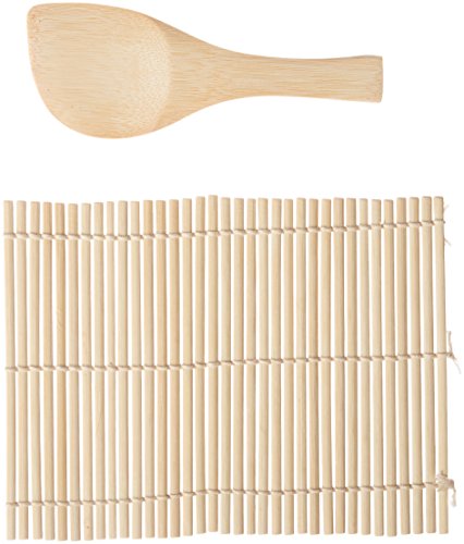 Helen’s Asian Kitchen Sushi Hand Roll Mat with Rice Paddle, 7.25-Inches x 5.25-Inches, Natural Bamboo