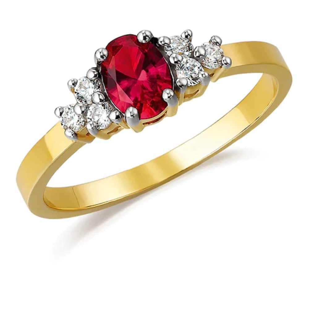 Elegant Touch 1.00Ct Oval Cut Red Ruby & Diamond Wedding & Engagement Ring 925 Silver Anniversary Ring 14K Yellow Gold Plated (Ring Size-7)