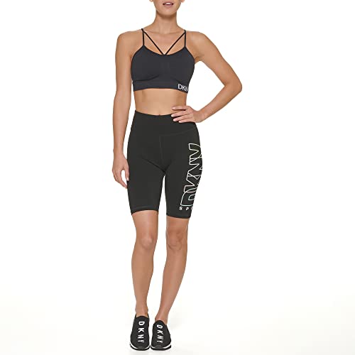 DKNY Women's Sport High Waist Logo Bike Short, BLK Multi, X-Large