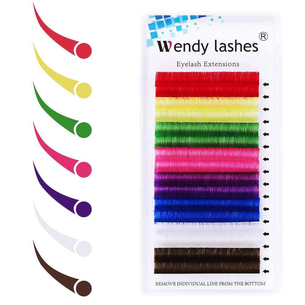 Eyelash Extensions D Curl Classic Lash Extensions .07mm Blue Green Purple Individual Lashes Mixed Colored 13mm Lashes Extension Supplies (0.07-D, 13mm)