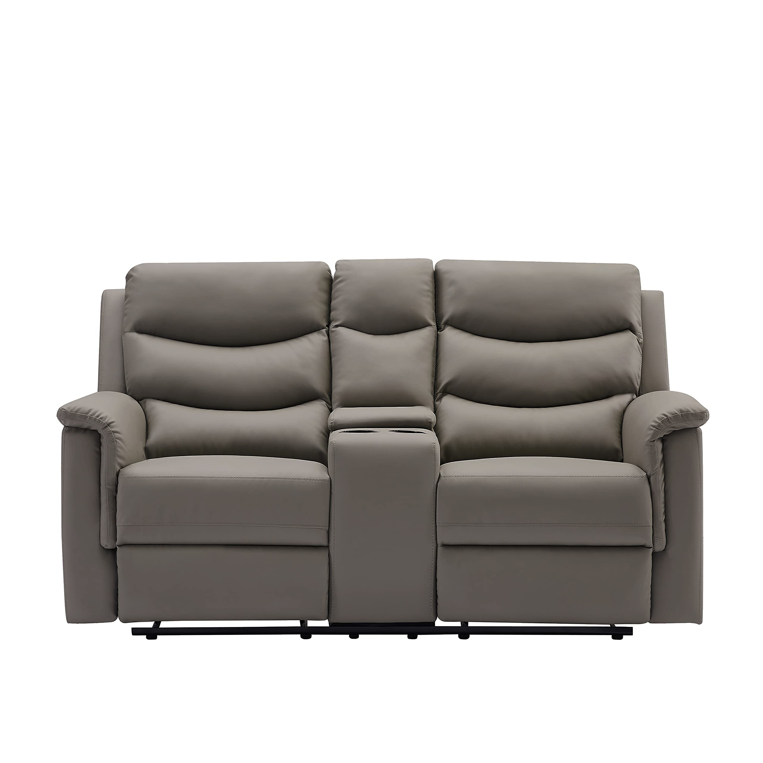 Eafurn Faxu Leather Love, Manual Double Reclining Loveseat Sofa, Home Theater Seating with Storage Console, Wall Hug RV Couch with Cup Holders for Living Room Furniture Sets, Grey