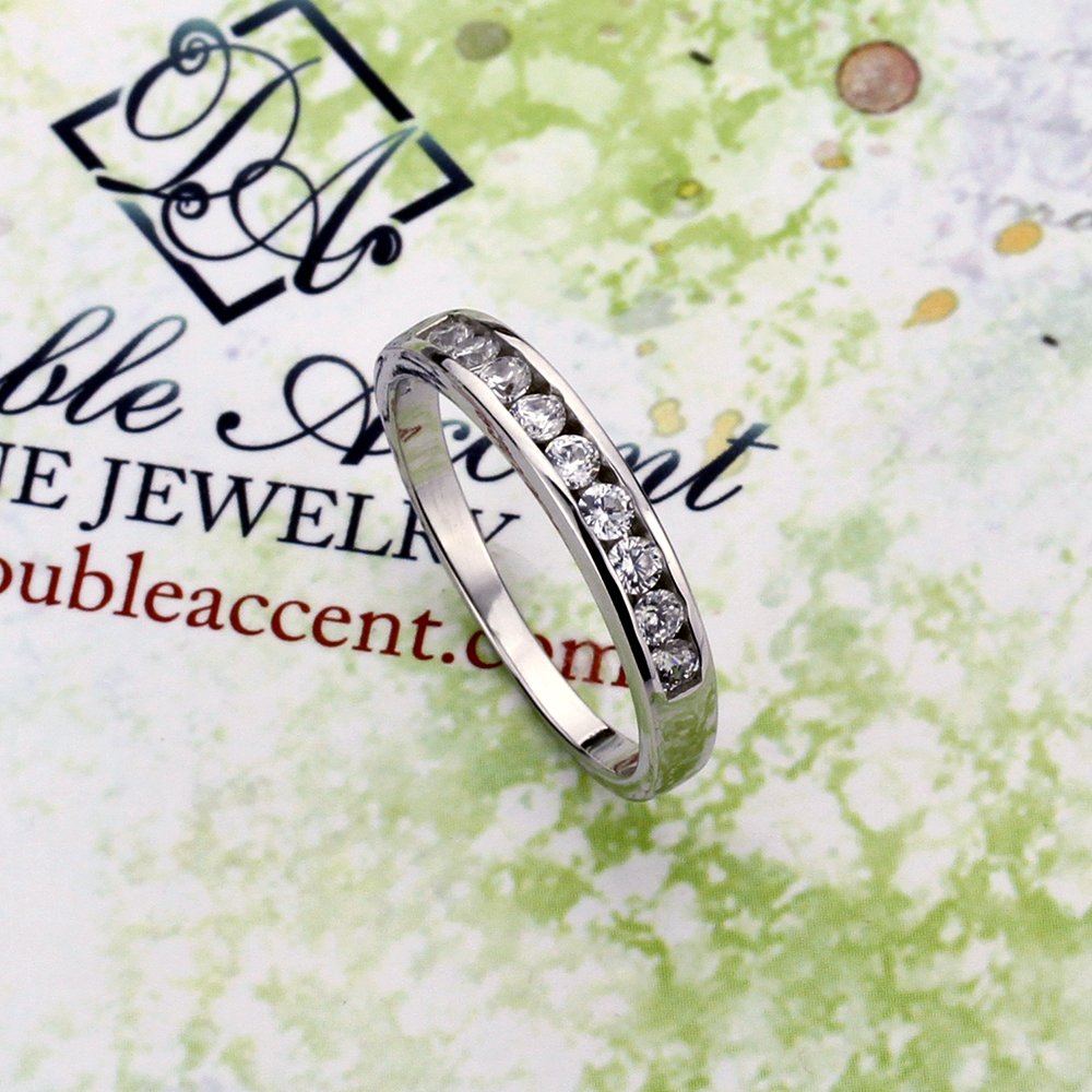 DoubleAccent Sterling Silver Round CZ Channel Set Half Eternity Ring Band Anniversary Ring 4MM (Size 3 to 12), 4