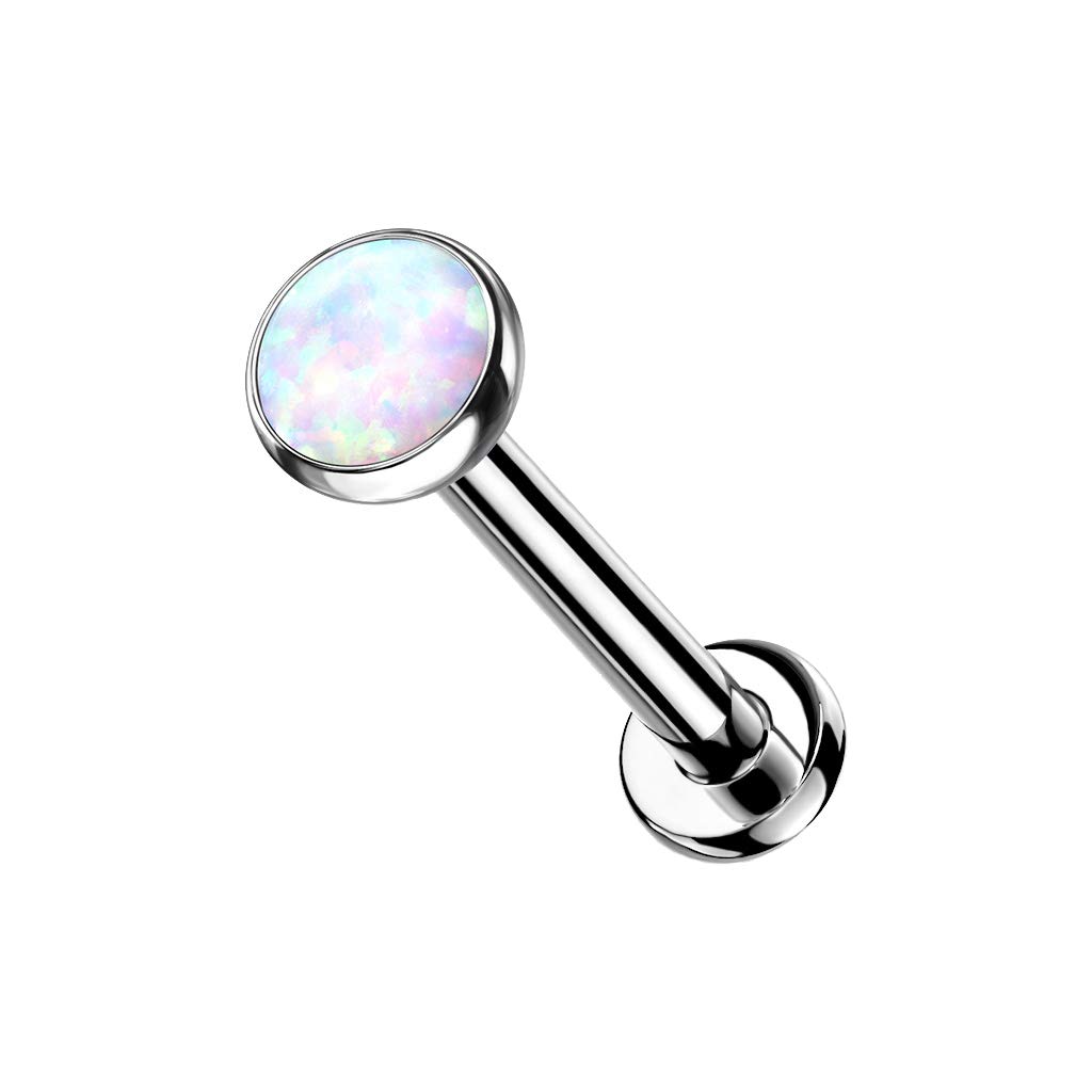 Dynamique Implant Grade Titanium Threadless Push In Labret With Bezel Set Opal Ball Top (Sold Per Piece)