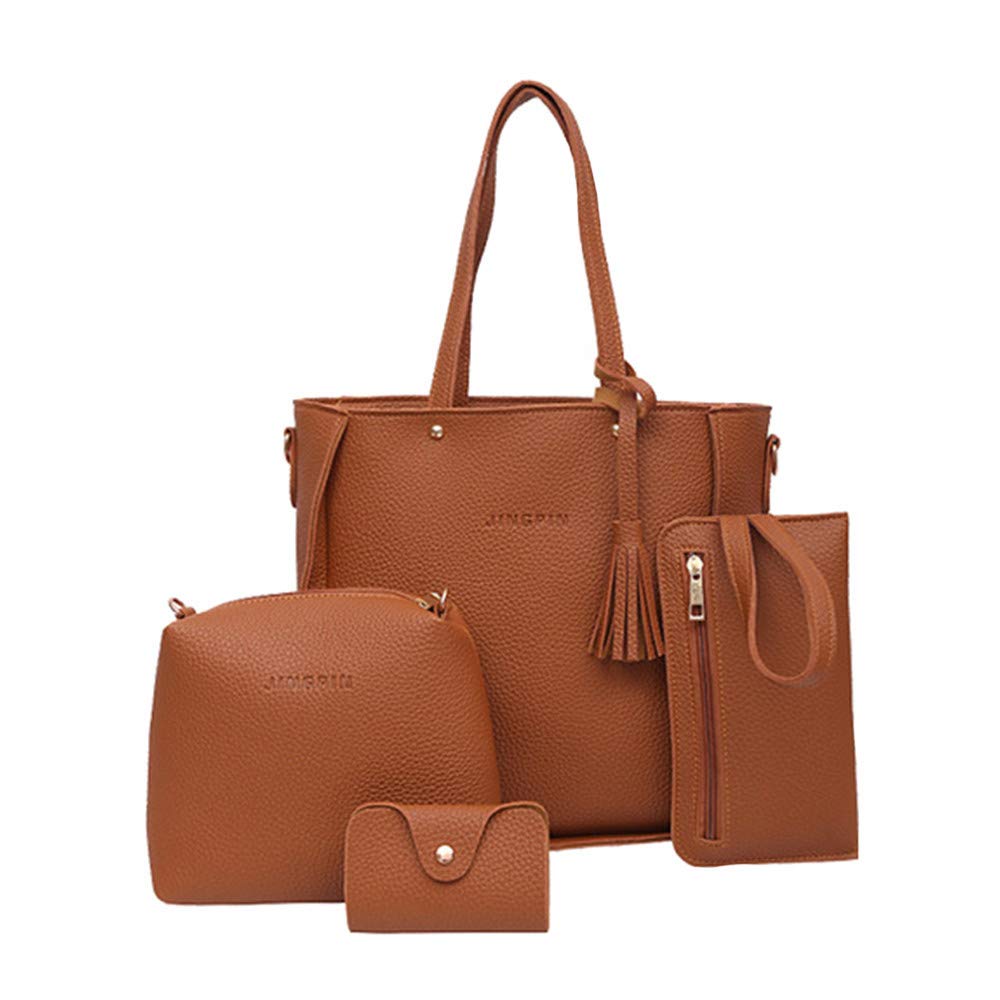 Women Fashion Handbags 4pcs Shoulder Bags Set Leather Zipper Tote Bag Top Handle Satchel Messenger Bag Purse Set