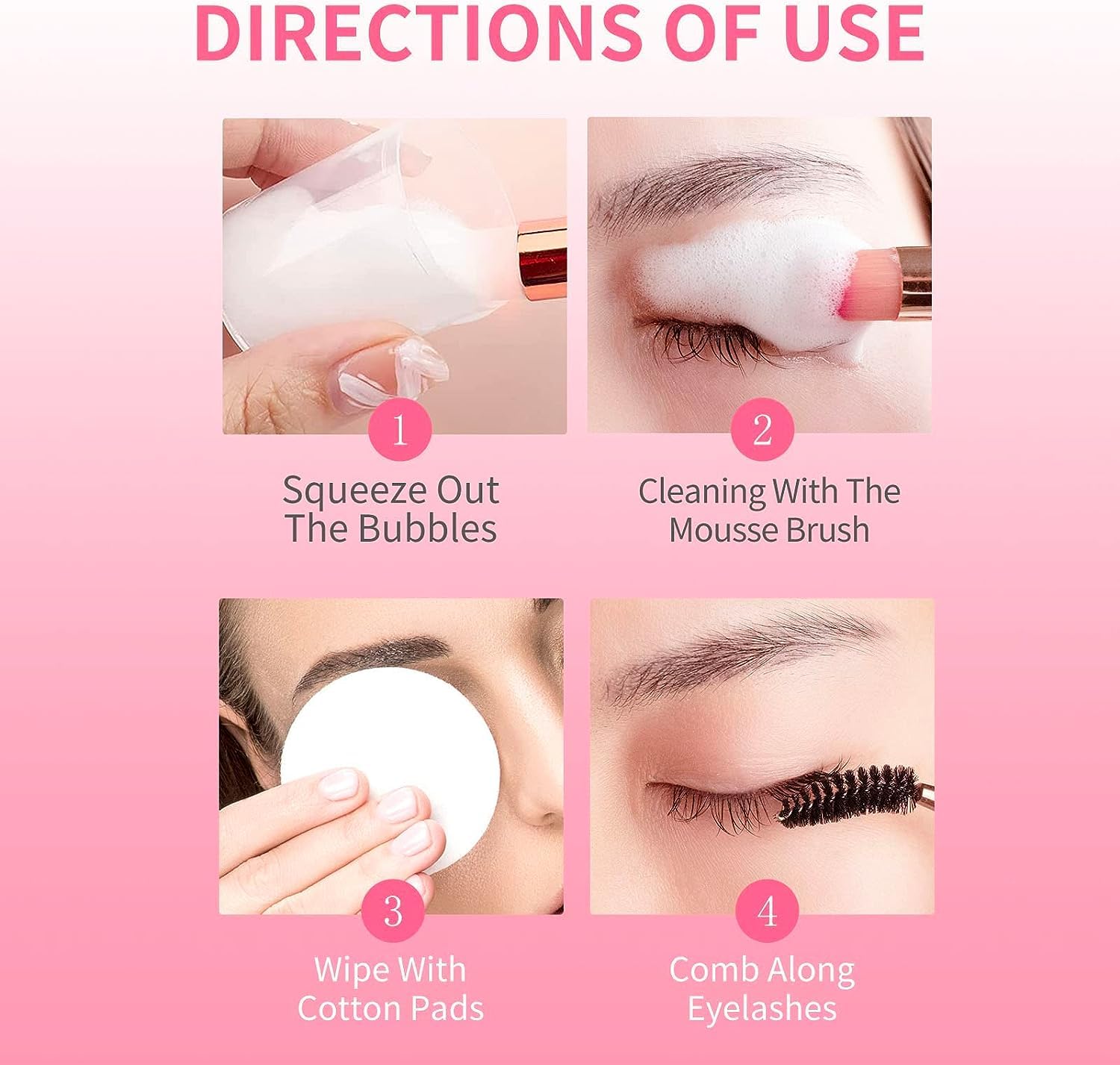 Eyelash Extension Cleanser, Upgraded Eyelash Extension Shampoo 60ML+Mascara Wand+Brush Eyelash Foam Cleanser For Extensions and Natural Lashes,Paraben & Sulfate Free, Salon and Home Use