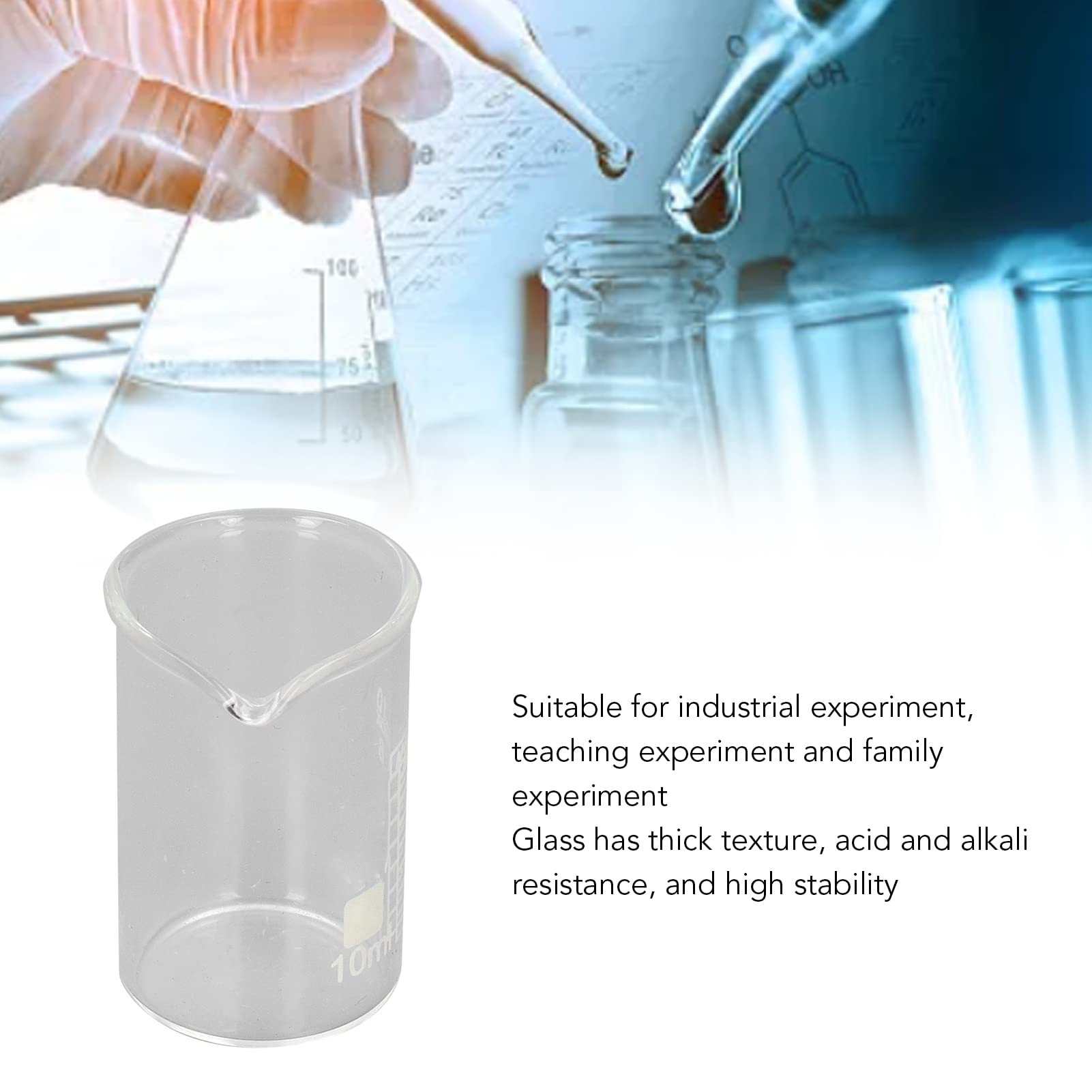 HASAKI 10ml Beaker Borosilicate Glass Beaker Used as Chemical Glassware for Academic Experiments in Laboratory, School, Home 10PCS