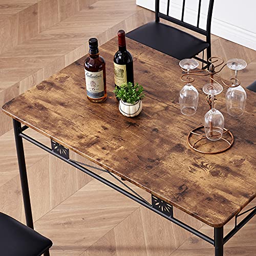 VECELO Dining Table Set with 4 Chairs, Retro Brown & Bella Nonstick Cookware Set - Aluminum Bakeware, Pots and Pans, Storage Bowls & Utensils, Compatible with All Stovetops, 21 Piece, Red