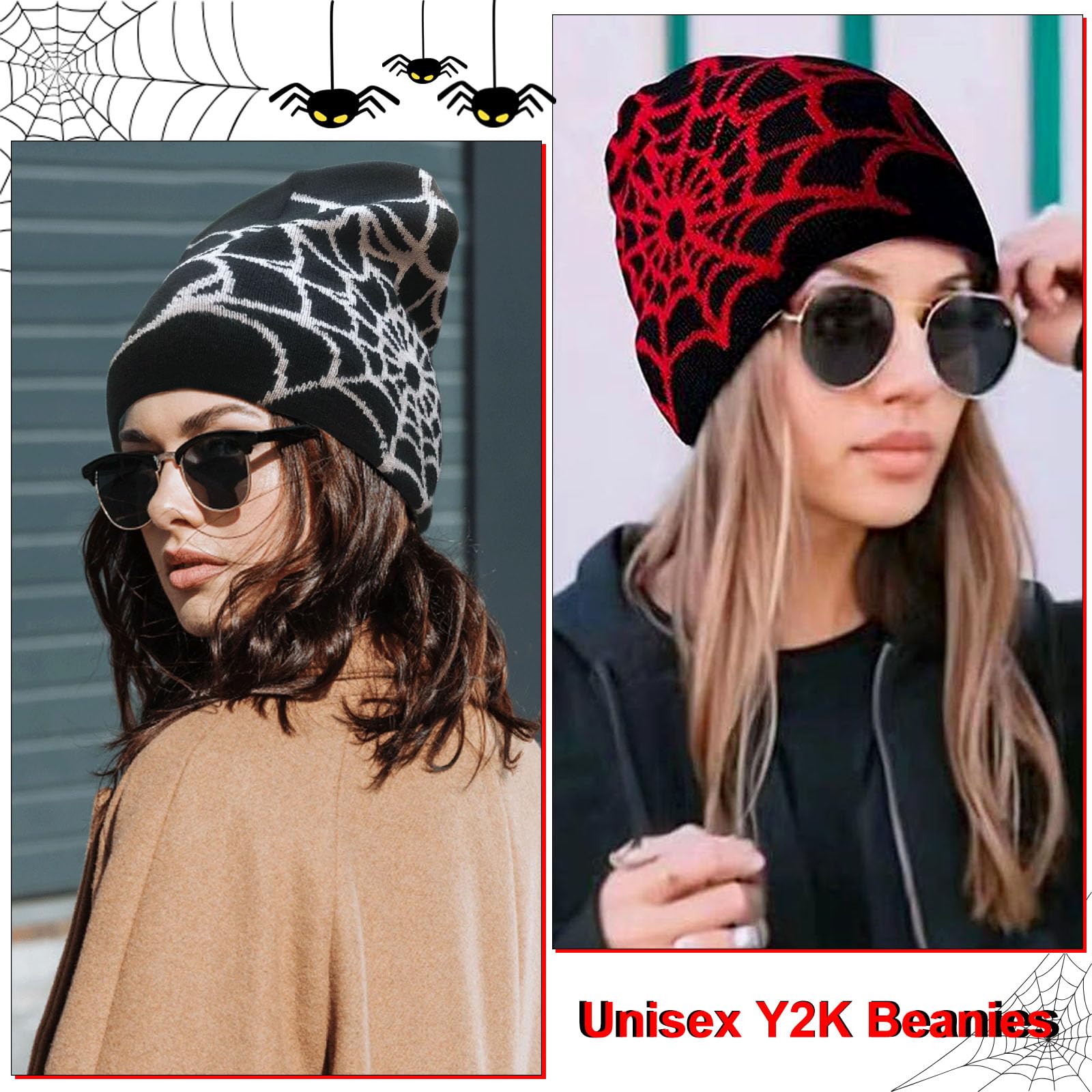 DKYM Unisex-Adults Spider Web Beanie Hat, Acrylic Black-4pcs, One Size, Winter