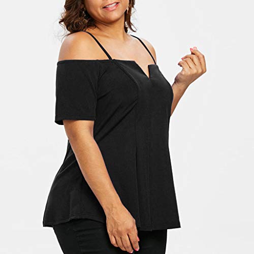 Womens Short Sleeve T Shirt Cold Shoulder Solid Color Blouse Flowy Loose Tops Camisole Tank Tops Plus SizeTunic
