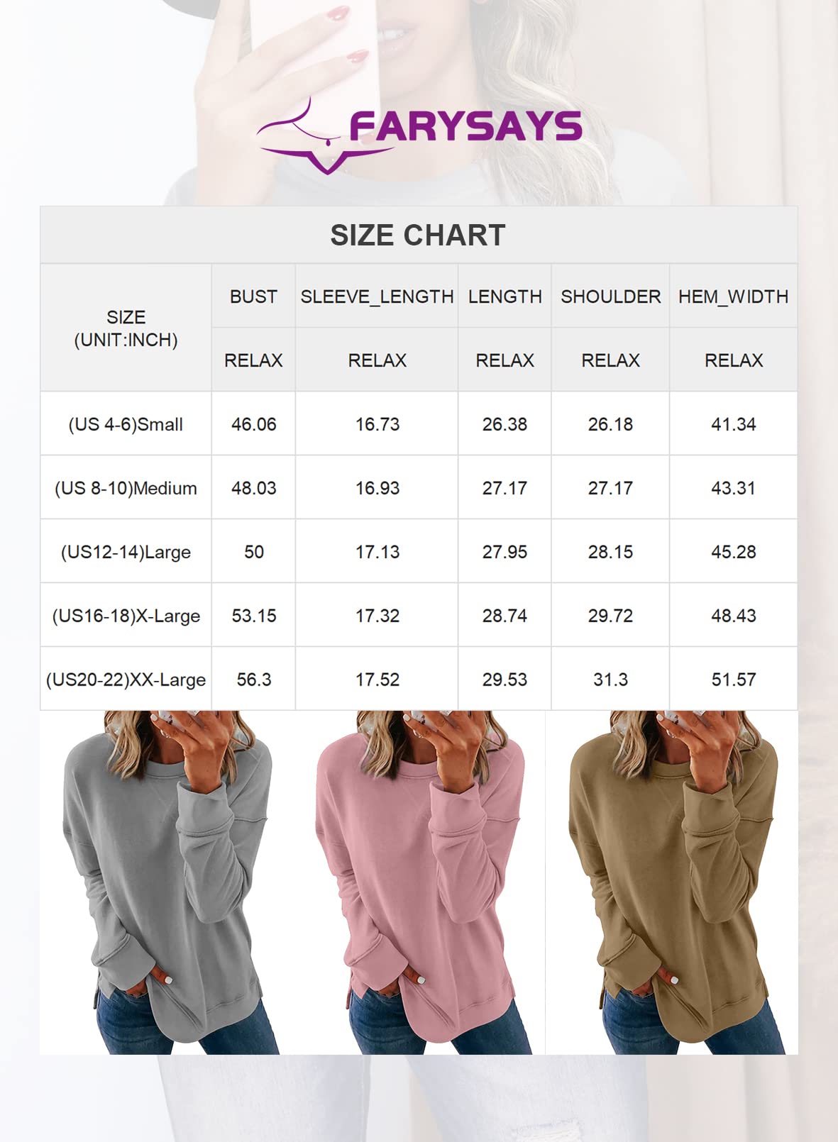 FARYSAYS Women's Winter Clothes for Women Crewneck Sweatshirts Long Sleeve Casual Loose Basic Solid Color Pullover Sweatshirt Tops Pink Medium