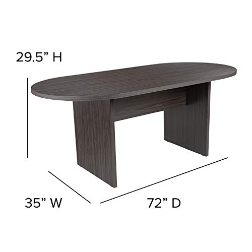 Flash Furniture 5 Piece Rustic Gray Oval Conference Table Set with 4 Black and Chrome LeatherSoft Executive Chairs