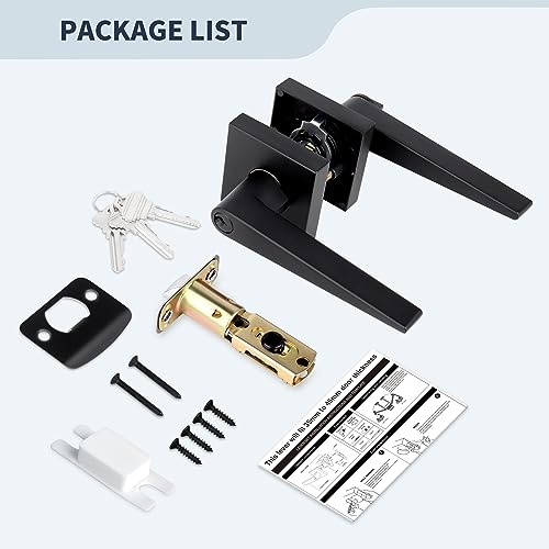 LOQRON Heavy Duty Entrance Door Lever Keyed Entry Door Handle with Lock and Keys Reversible for Matte Black Handle for Bedroom, Office or Front Door