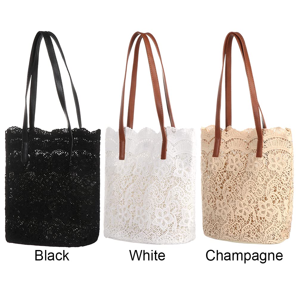 Girl Boho Hollow Out Sandy Beach Summer Lace Shoulder Bag Woven Handbags Hand Crochet Crochet Flower Bag(black)