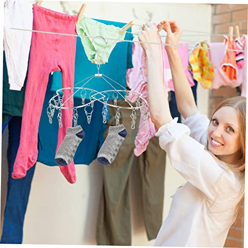 OKUMEYR 1pc Drying Rack Stainless Steel Clips Foldable Clothes Drying Rack Folding Clothes Hanger Clothes Drying Hanger Laundry Drying Rack Collapsible Multi Hanger Stainless Steel Silver