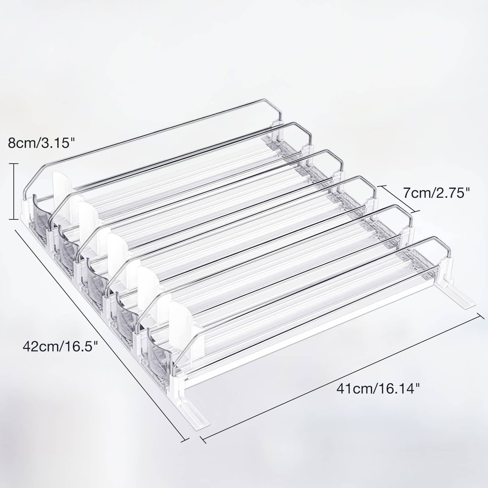 Drink Organizer for Fridge, Self-Sliding Soda Can Organizer for Refrigerator and Adjustable Width, 12oz 16oz 20oz drinks can be accommodated, up to 40+ Cans(5+3 ROWS)