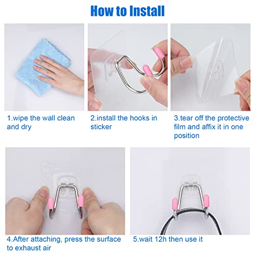 KAZOKU Adhesive Hooks 30lb(Max) for Hanging Heavy Duty Self Adhesive Hooks Transparent Waterproof and Oilproof Wall Hooks for Keys Bathroom Kitchen Office Outdoor Sticky Hook 12 Pack