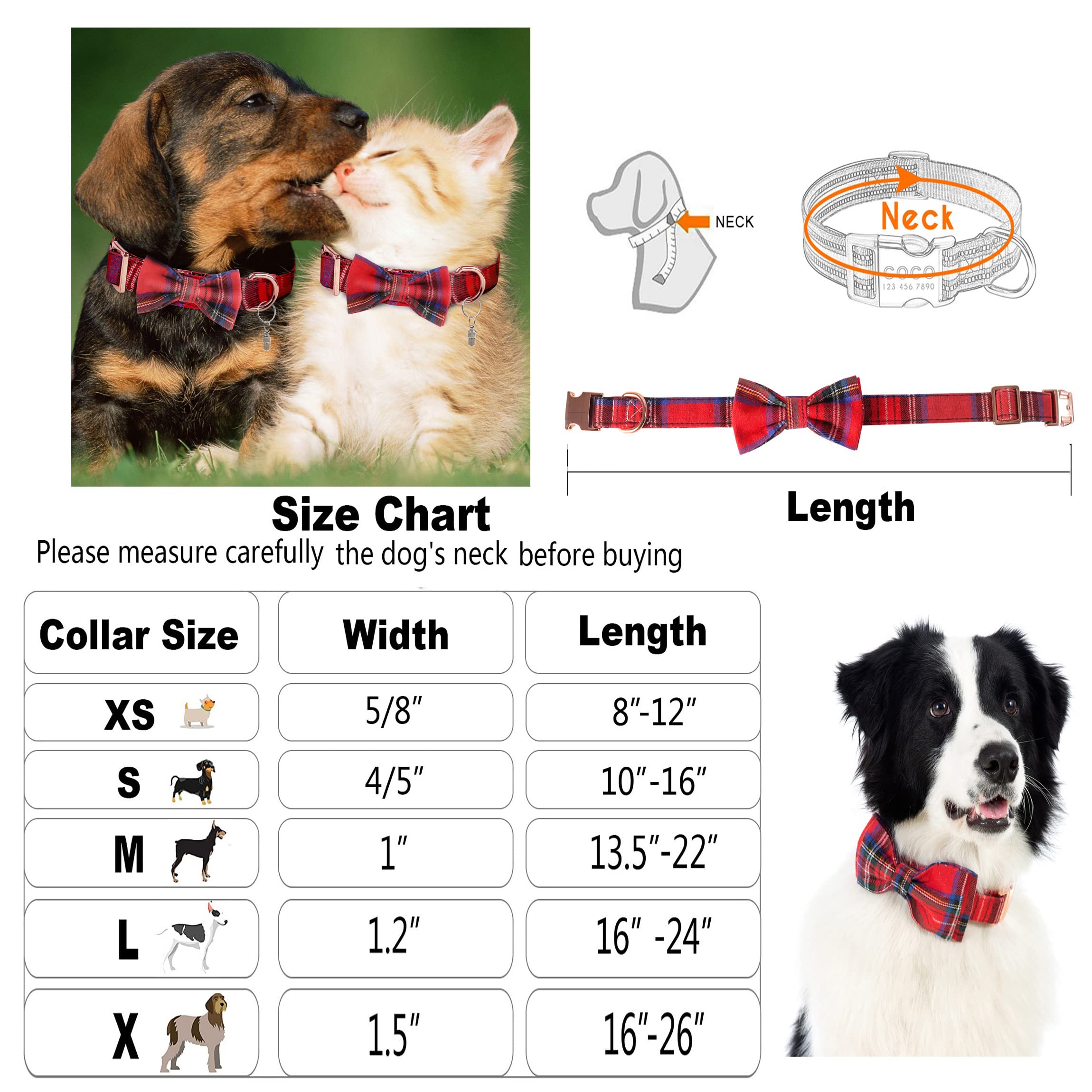 Dog Collar, Pets Collar with Bow for Medium Large Dogs, Christmas Festival Pet Gift Adjustable Soft&Comfy Pet Collar (Not Recommended for Small Dogs and Cats)