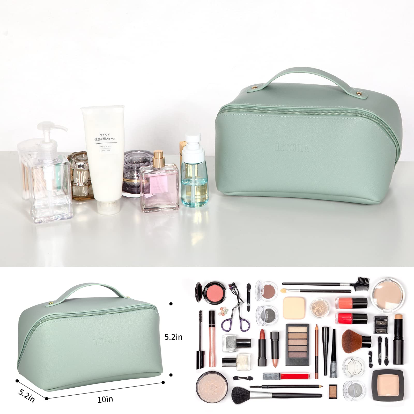 Hetchia Large capacity travel cosmetic bag,Makeup bag,Cosmetic bag,Travel makeup bag,Cosmetic bags for women,(green)