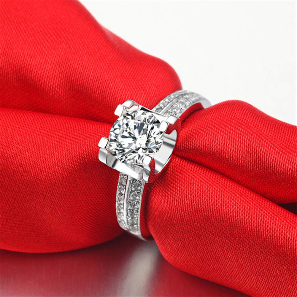 DYUNQ 2 CT Round CZ Engagement Cubic Zirconia Rhodium Plated Sterling Silver Wedding Ring for Women (3.75)