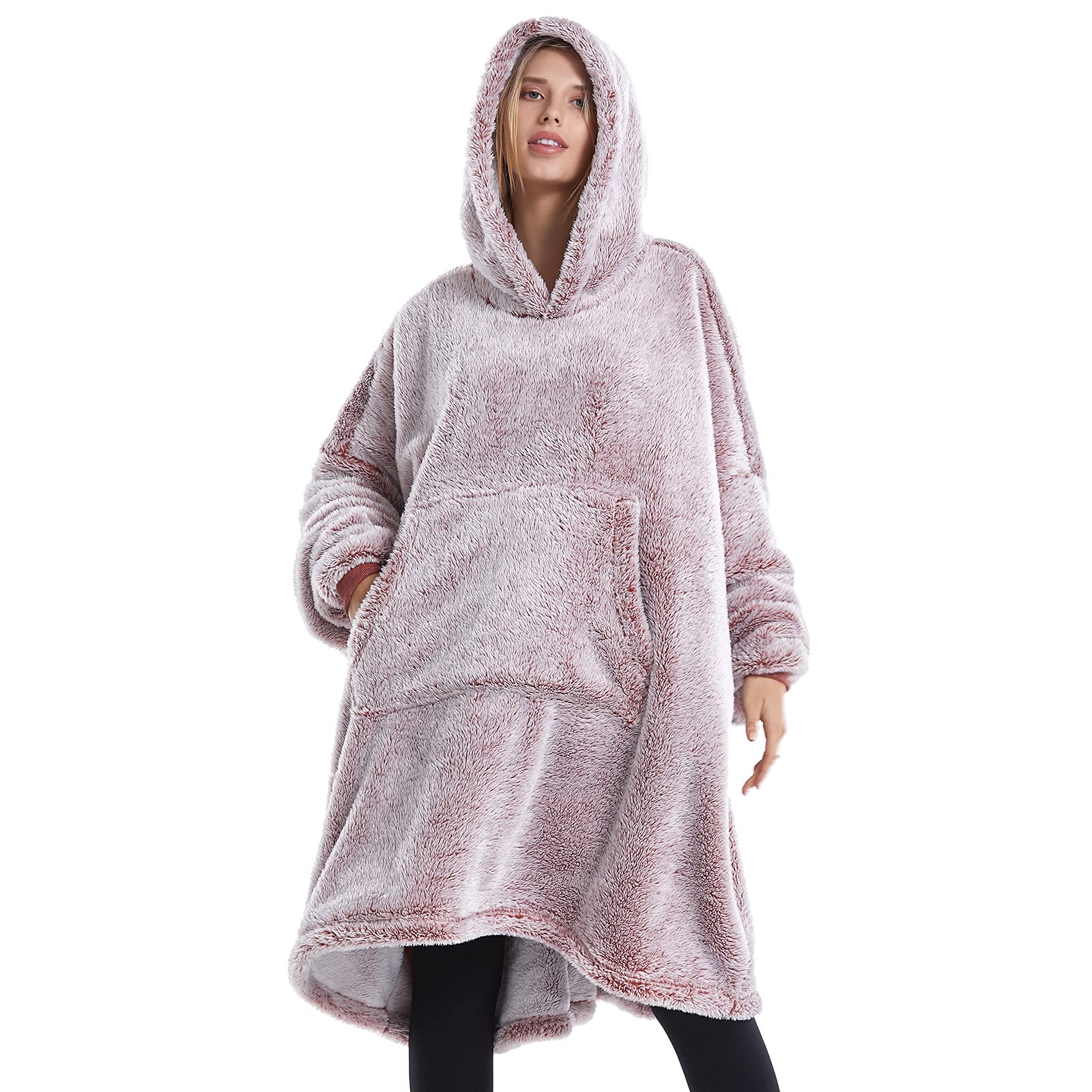 Cozy Sherpa Wearable Snuggle Blanket Hoodie with Sleeves for Adults Women Men Kids Gift Idea,Oversized Blanket Sweatshirt,Super Warm Light Weight,Dusty Rose,Oversize