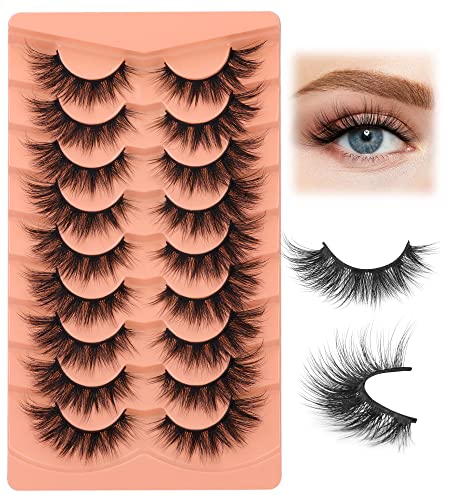 Eyelashes Wispy Natural Lashes Cat Eye Lashes Fluffy Mink Lashes Fake Eyelashes 8D Volume 18MM Faux Mink Eyelashes that Look Like Extensions 9 Pairs Pack