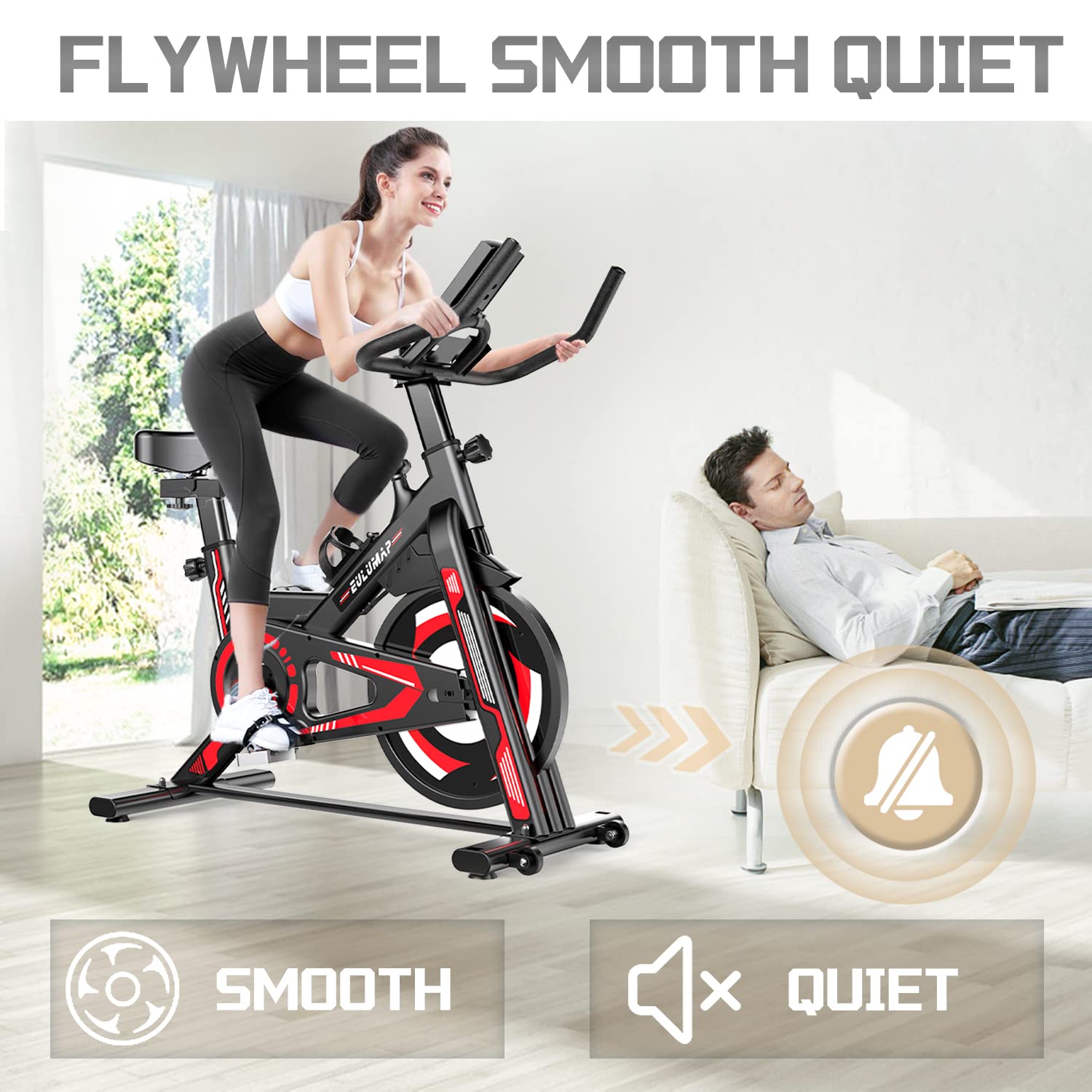 Exercise Bike-Stationary Indoor Cycling Bikes For Home Gym with Ipad Mount &Comfortable Seat Cushion(Red)