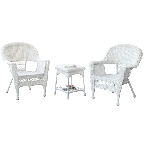 Jeco 3 Piece Wicker Chair and End Table Set without Cushion, White