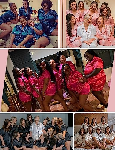 SWOMOG Plus Size Satin Pajama Set for Women Silk Satin Pj Set Short Sleeve Button Down Loungewear 2 Pcs Soft Lace Trim Nightwear Rose Red