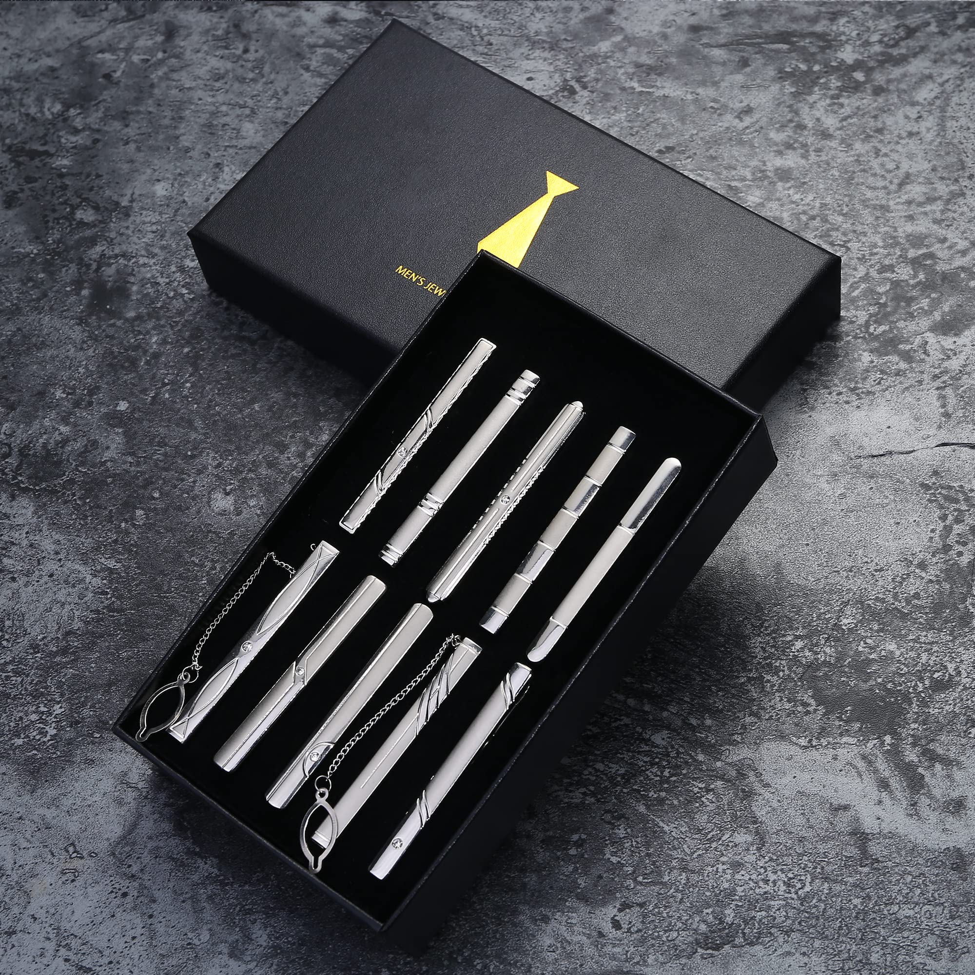 FIASASO 10 Pcs Tie Clips for Men Silver Tie Bar Clip Set for Regular Ties Necktie Wedding Business Clips with Gift Box
