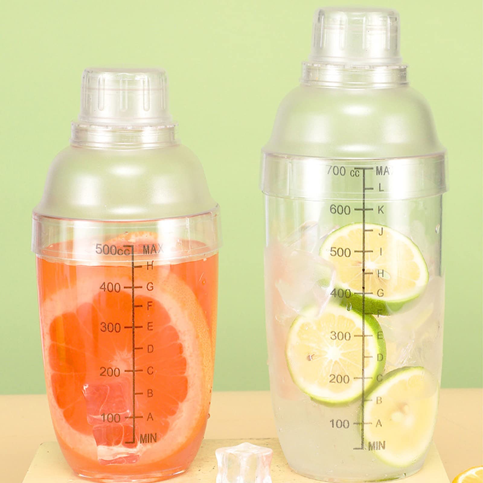 FEOOWV Upgraded Four-stage Plastic Cocktail Shaker, Hand Drink Mixer, Boba Tea Shaker Cup with Scales, Bar Tool Transparent (1, 17oz)