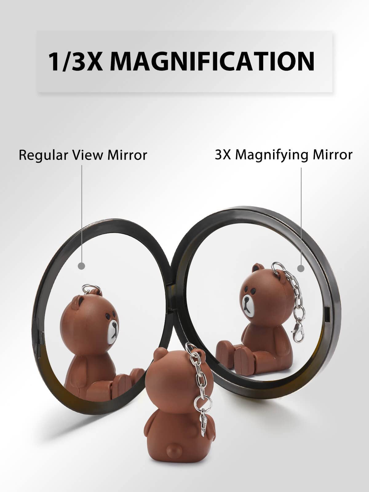 Getinbulk Compact Mirror Bulk, Set of 12 Double-Sided 1X/3X Magnifying PU Leather Round (Black, 2.7inch Diameter)