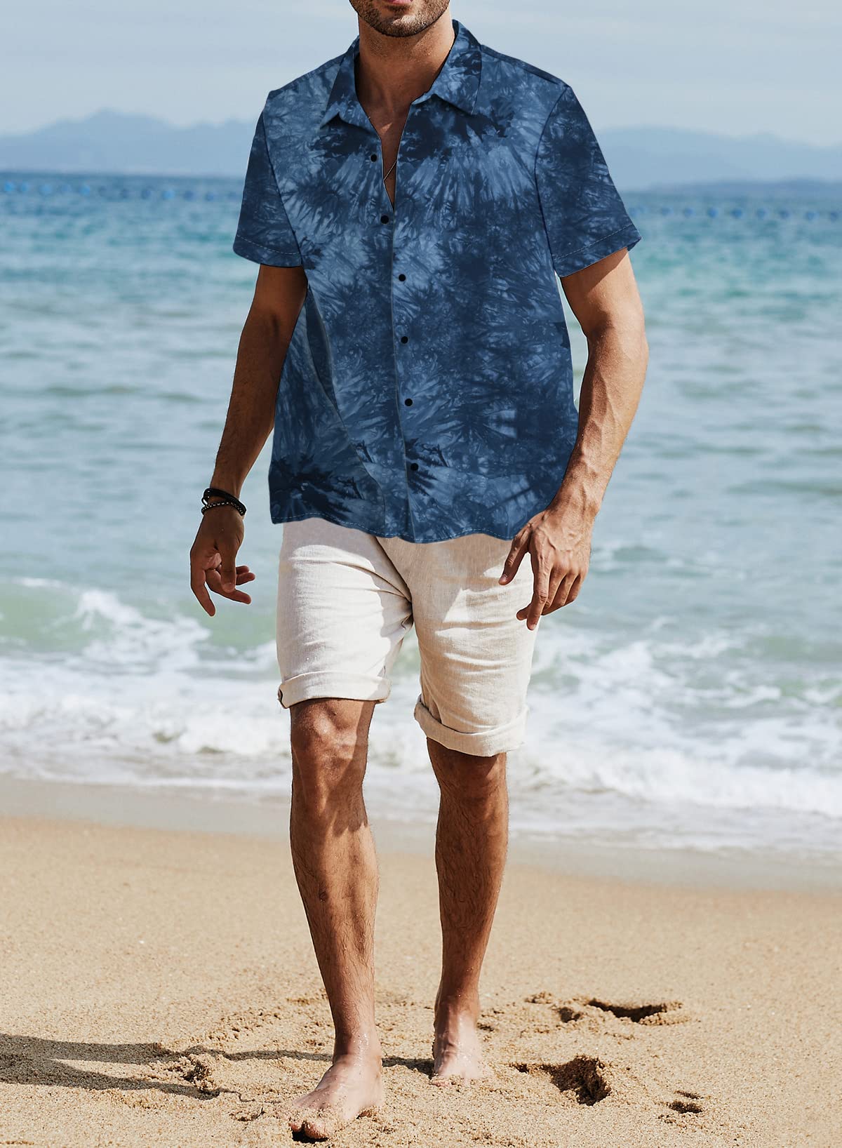 Deer Lady Mens 2024 Tie Dye Button Down Shirts Printed Short Sleeve Summer Hawaiian Beach Shirt Green XL