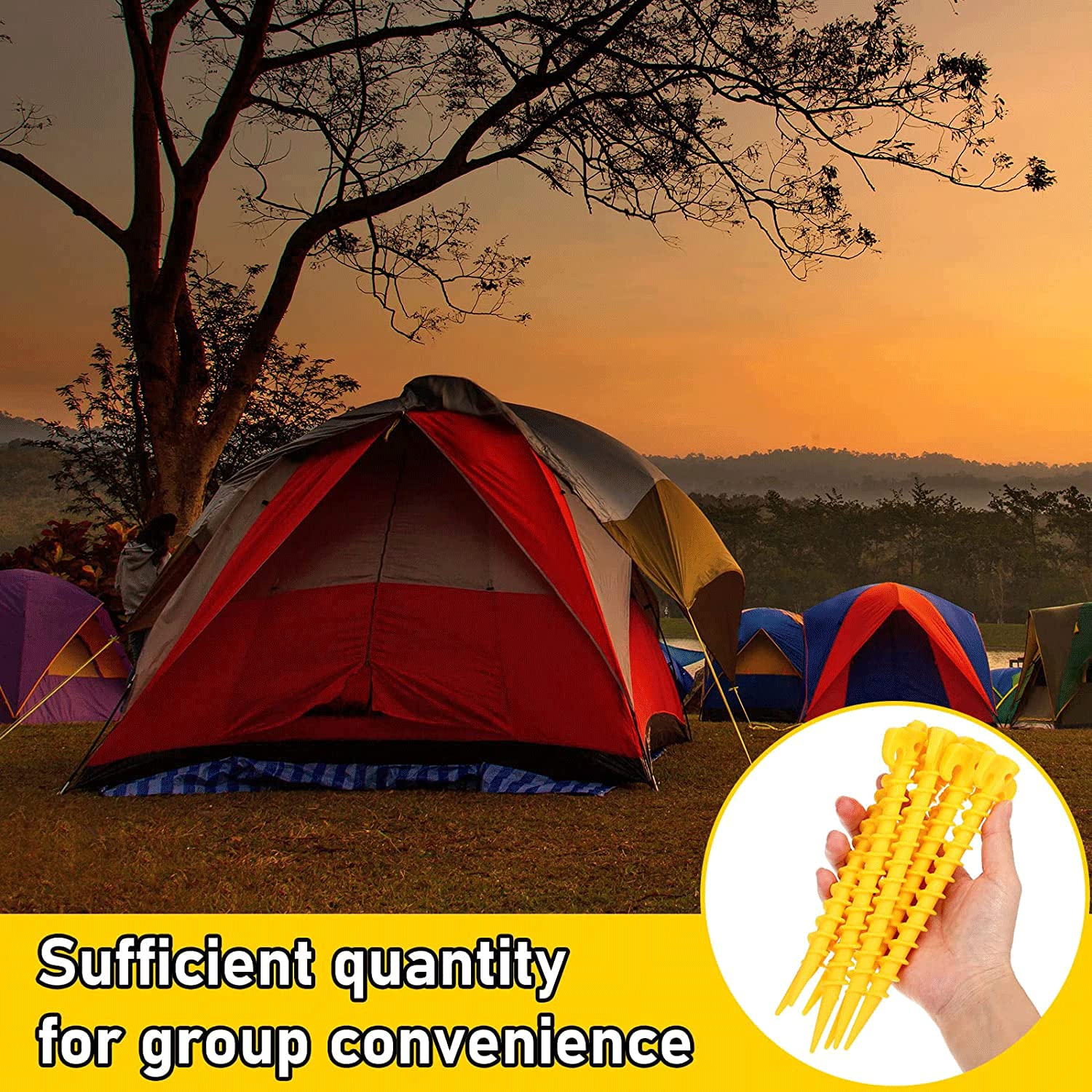 Dzsxlecc 16 Pack Plastic Tent Pegs,Heavy Duty Screw Shape Beach Tent Stakes,Outdoor Tent Pegs,7.9 inch Beach Stakes,The Ground Anchor is Suitable for Beach, Lawn,Camping (Yellow)
