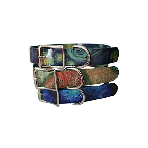 Dutch Dog Amaterdam Waterproof Dog Collar Van Gogh Cypress & Stars, 13-19", Blue, Green, Yellow