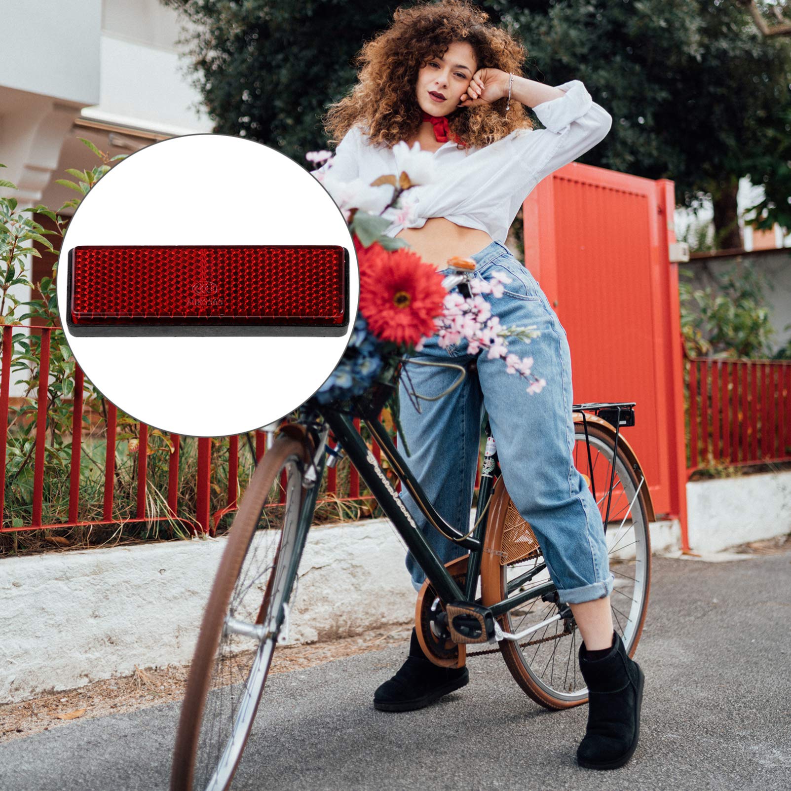 DOITOOL 10Pcs Rear Reflactors Rectangular Bicycle Bike Safety Caution Warning Reflector for Bike Motorcycles Trailer Gate Posts (Red)