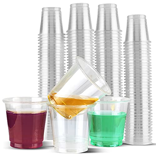 Plastic Shot Glasses 2 Oz - Disposable mini Jello Shot Cups, Party Tumblers For Condiments, samples, Sauce, (100 Cups)