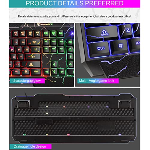 EXHNLE Gaming Keyboard and Mouse Combo, Wired Backlight Keyboard and Mouse, 104 Keys Keyboard Mouse, for Laptop PC Computer Game and Work