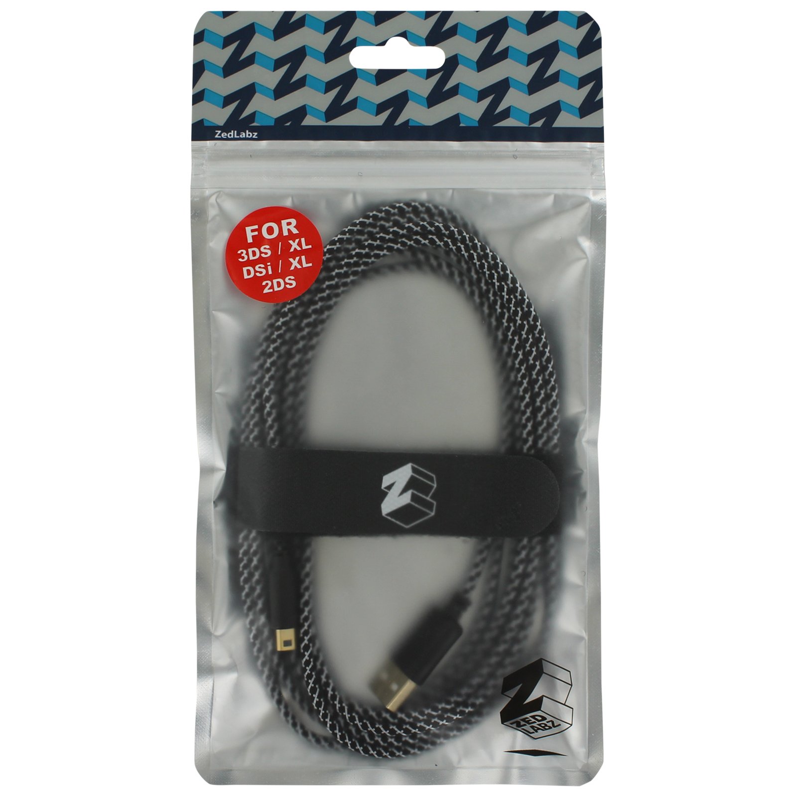 ZedLabz ultra 3M braided USB charging cable adapter for Nintendo 3DS, 2DS & DSi - gold plated extra long play & charge lead with tidy