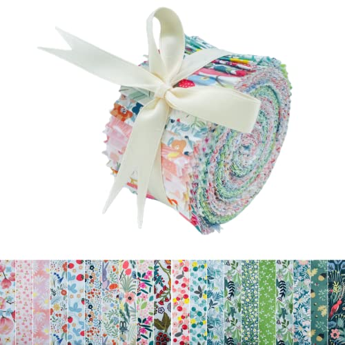 Jelly Roll Fabric Strips for Quilting Precut Floral Cotton Fabric Strip Bundle for Crafts Spring Color Jelly Rolls for Quilting Precuts Cloth Quilts 2.5 Inches (40Pcs)