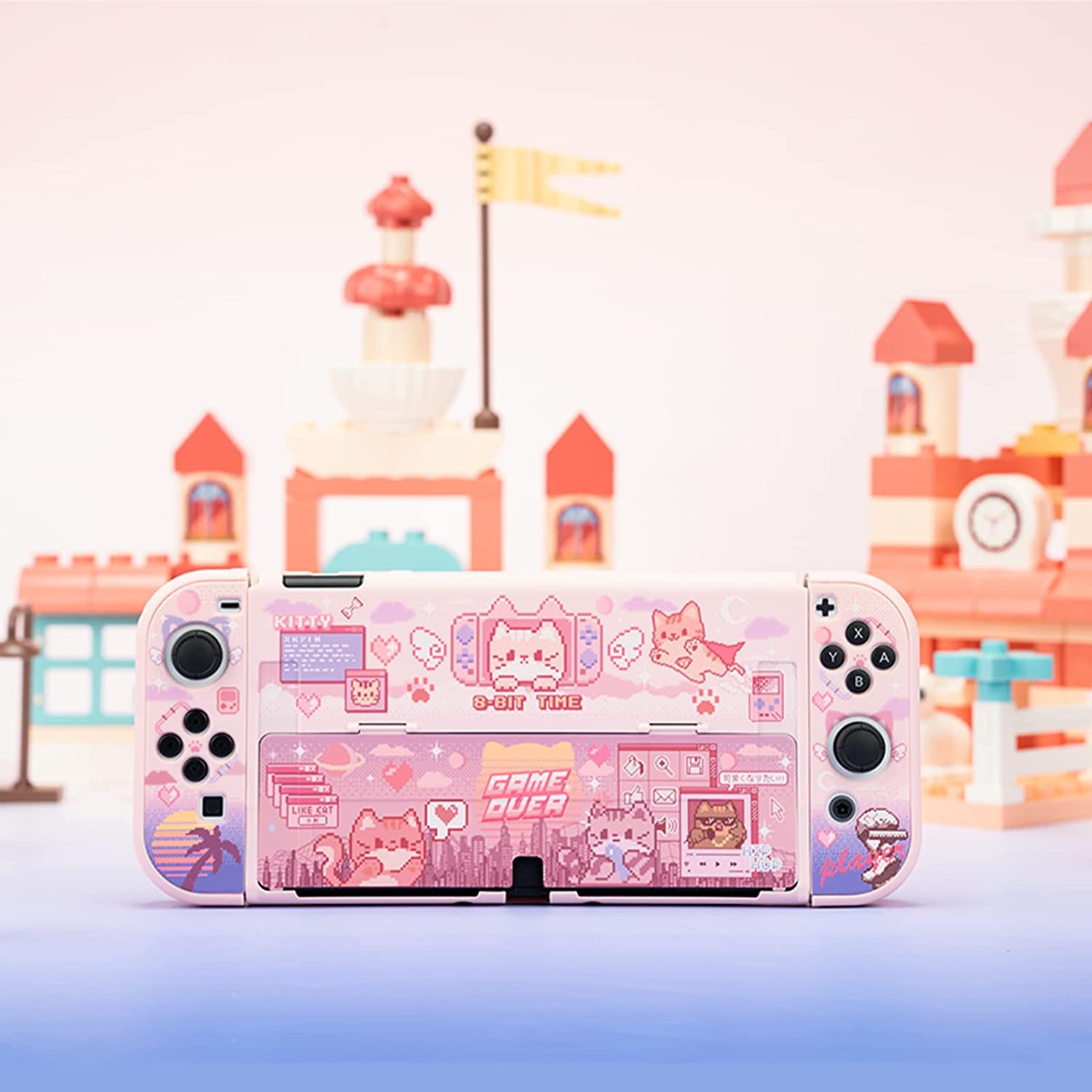 GeekShare Protective Case Slim Cover Case Compatible with Nintendo Switch OLED and Joy-Con - Shock-Absorption and Anti-Scratch -- Pixel Cat