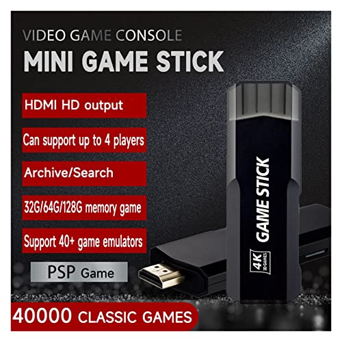 Gift Plug & Play Children Games Consoles 128G/64G/32G 4K Game Stick Retro Video Games Console Wireless Controller Built in 40000 Games for PS1 boy Gift (Color : 32G 3.5K Games, Size : 1)