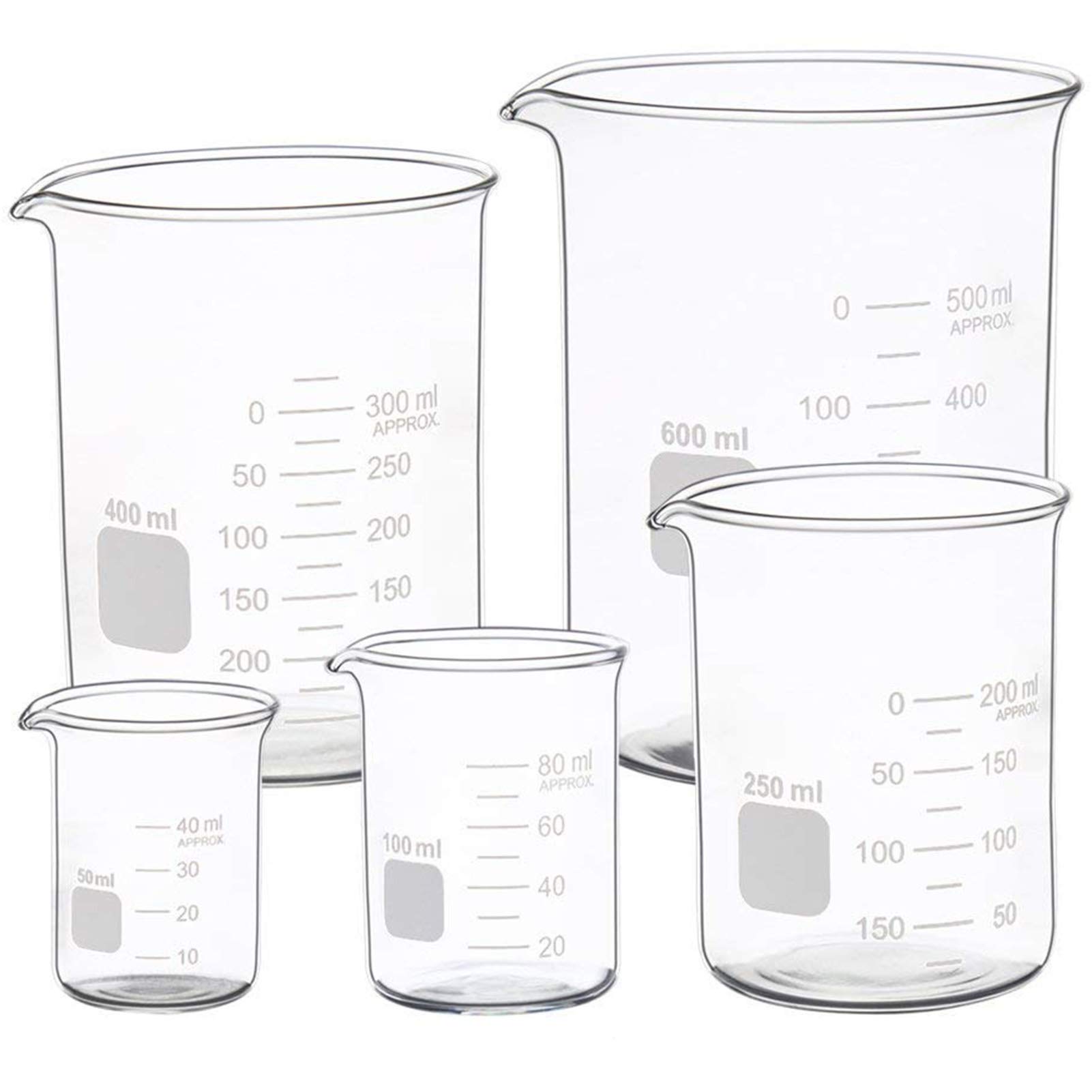 Glass Measuring Low Form Beaker Set and 9pcs Glass Stir Sticks Glass Stirring Rod