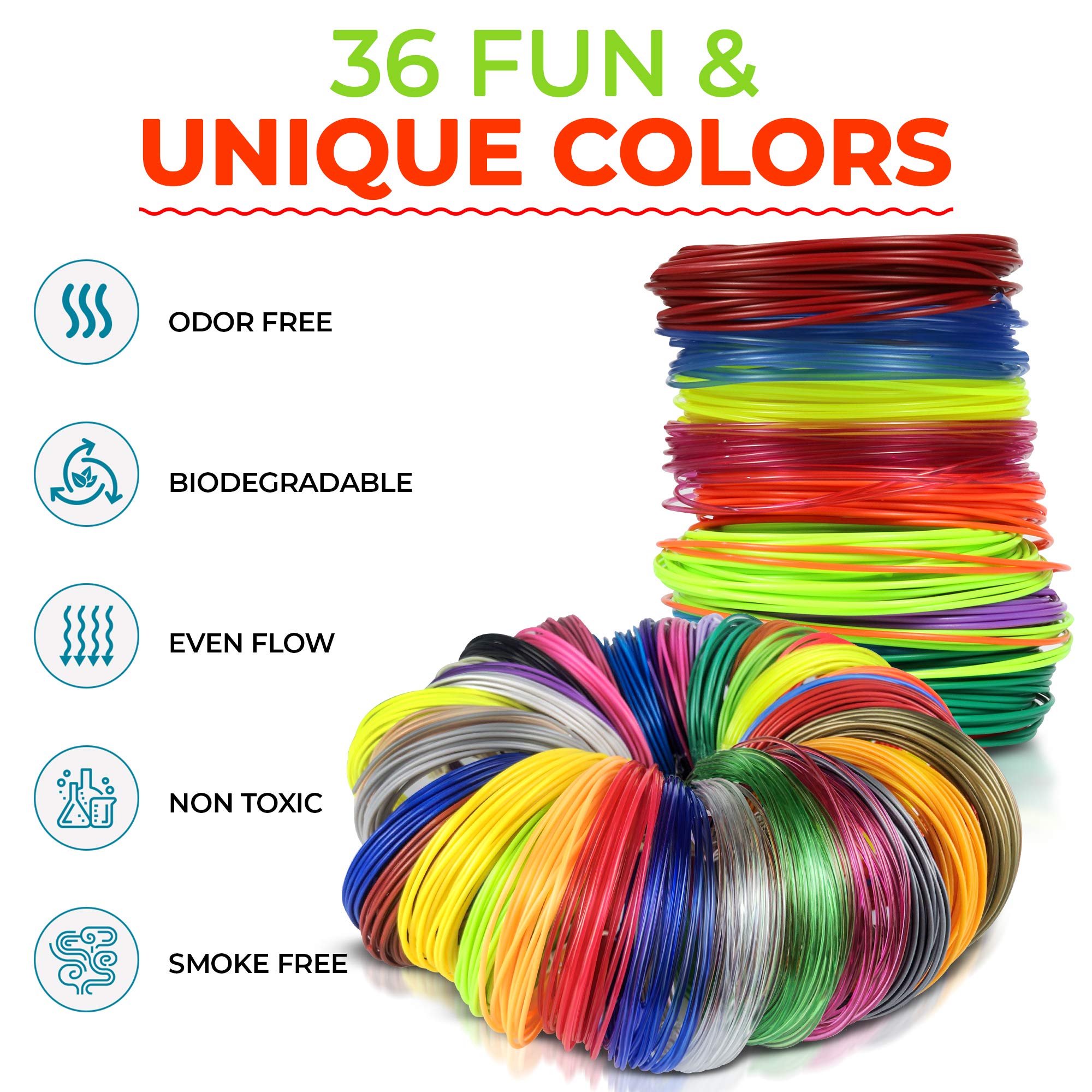 Filamate 3D Pen Filament - 1.75mm PLA Plastic - 3D Pen Refills with Stencils - 360 Feet of Assorted Filament: 0.02mm Tolerance for 3D Drawing and Doodling