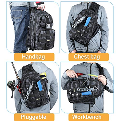 PLUSINNO Tackle Bag, Water-Resistant Backpack with Rod Holder for Fishing Gear, Ideal Gifts for Men,Large