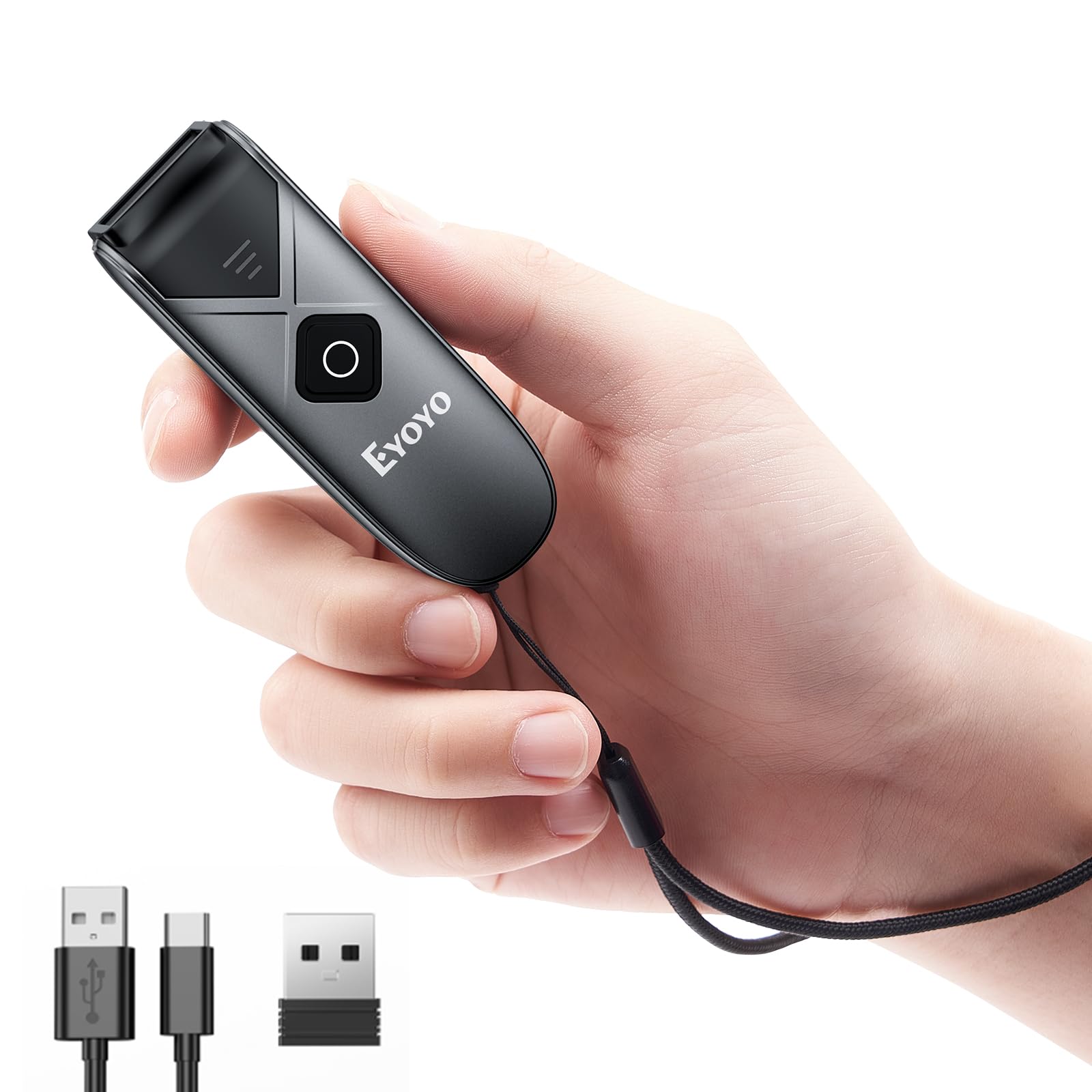 Eyoyo Mini Portable 1D Bluetooth Barcode Scanner, 3-in-1 2.4G Wireless & Bluetooth & USB Wired Barcode Reader ISBN Code 128 Bar Code Scanning Work with Windows, Android, iOS, Tablets or Computers